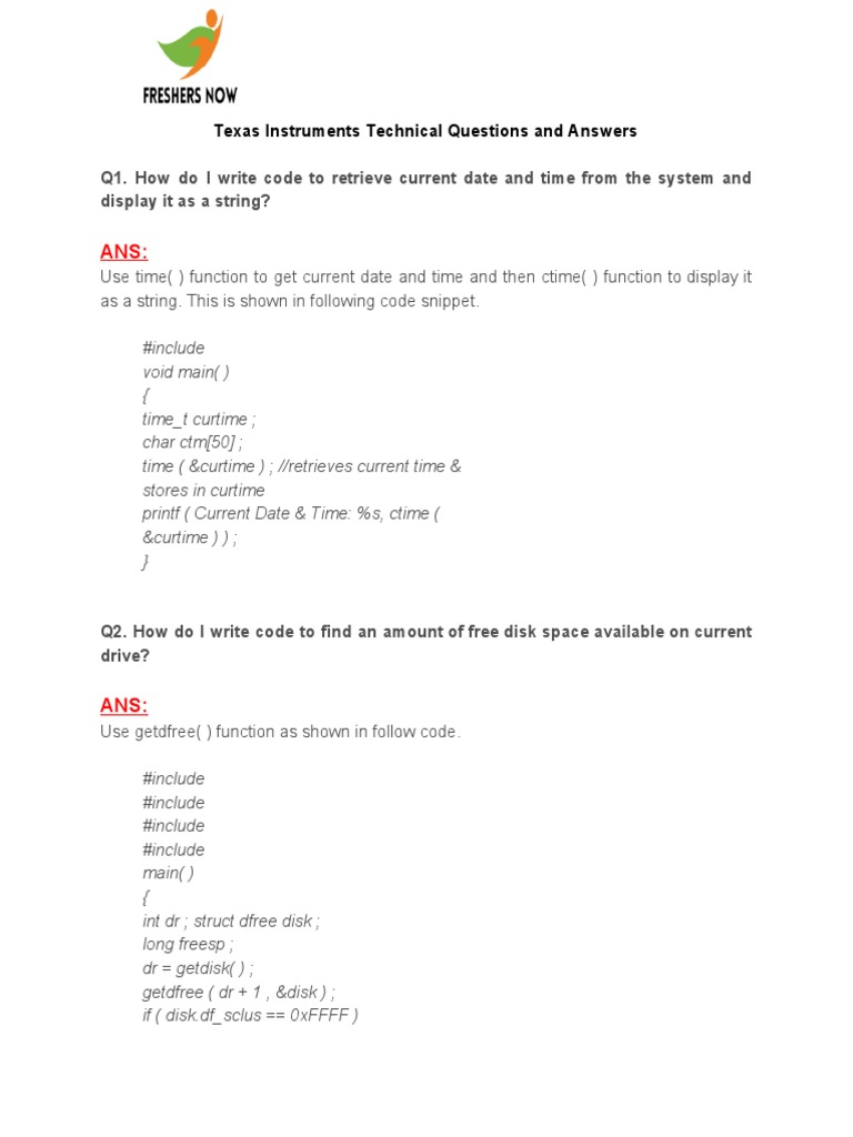 TI Technical Interview PDF | PDF | Subroutine | Pointer (Computer Programming)