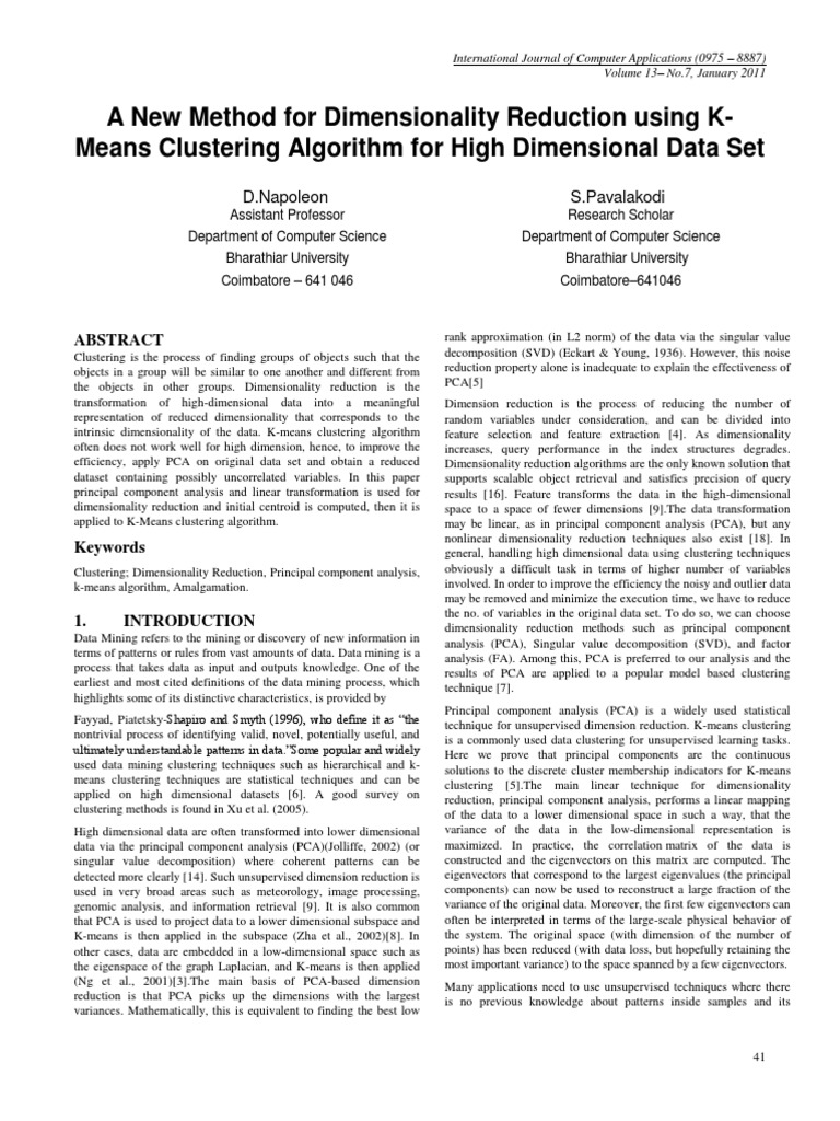 A New Method For Dimensionality Reduction Using K Means Clustering Algorithm For High