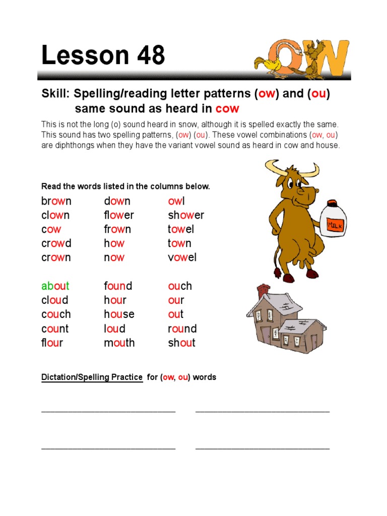 Spelling Patterns for 'ow' and 'ou' | PDF