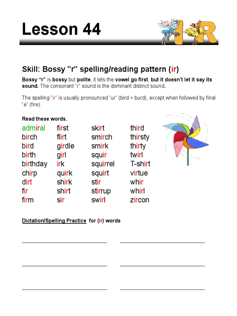 Lesson 44 Variant Vowel Pattern Bossy R (Ir) | PDF