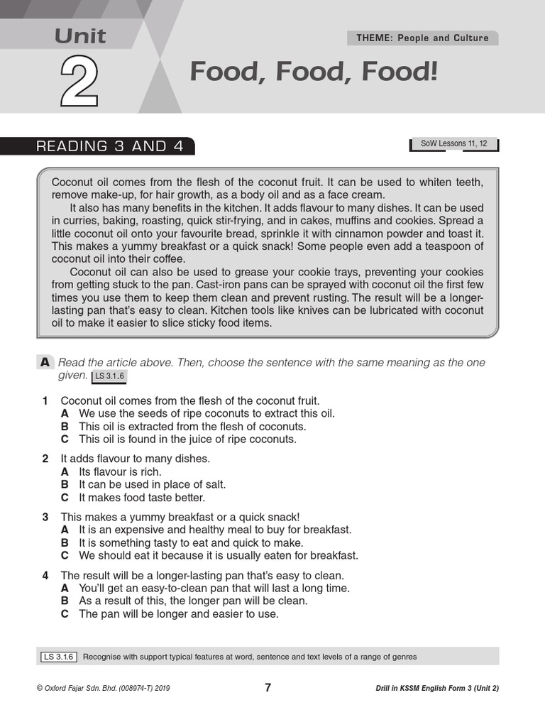 English Form 3 Units 2 | PDF | Menu | Chef