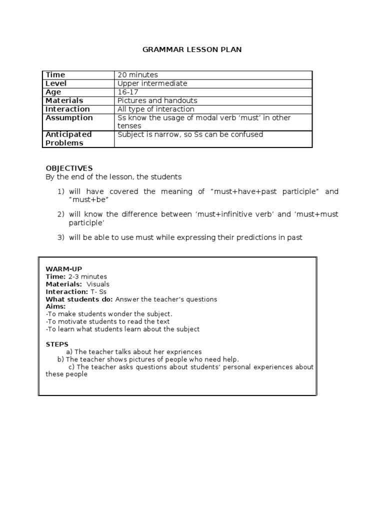 Upper Intermediate Grammar Lesson Plan | PDF