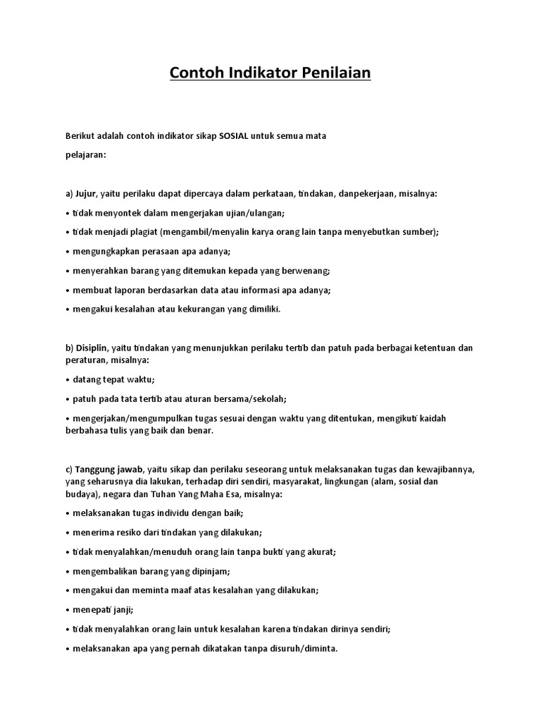 Contoh Indikator Penilaian | PDF