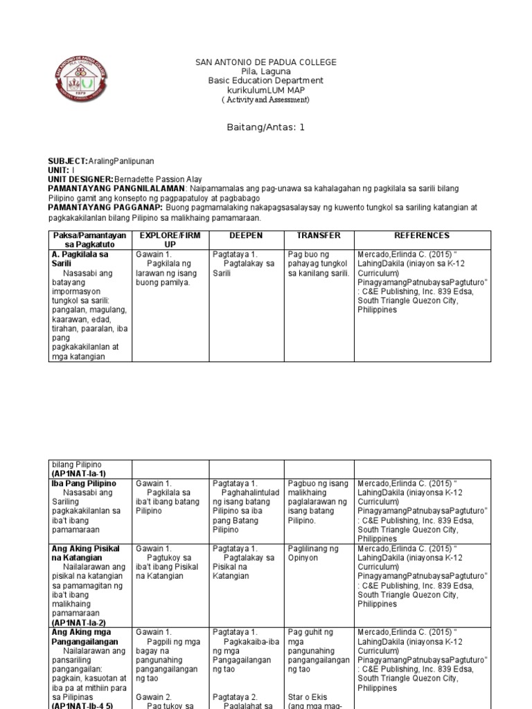 Grade 1 Curriculum Map Real | PDF