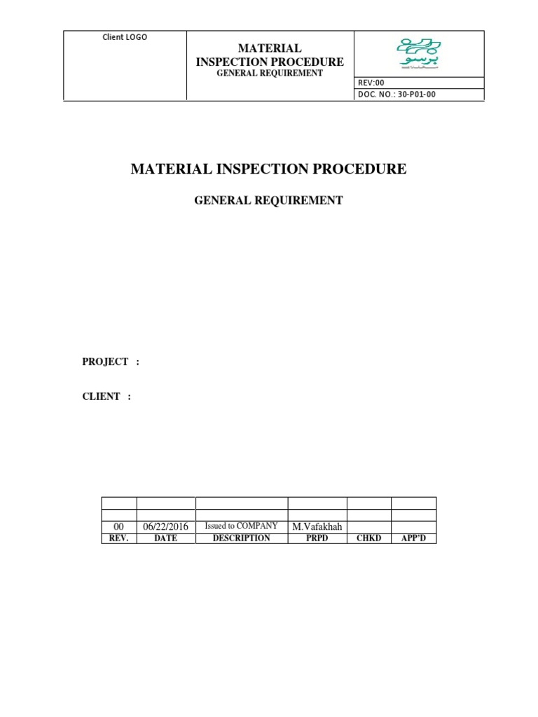 Material Inspection Procedure | Specification (Technical Standard ...