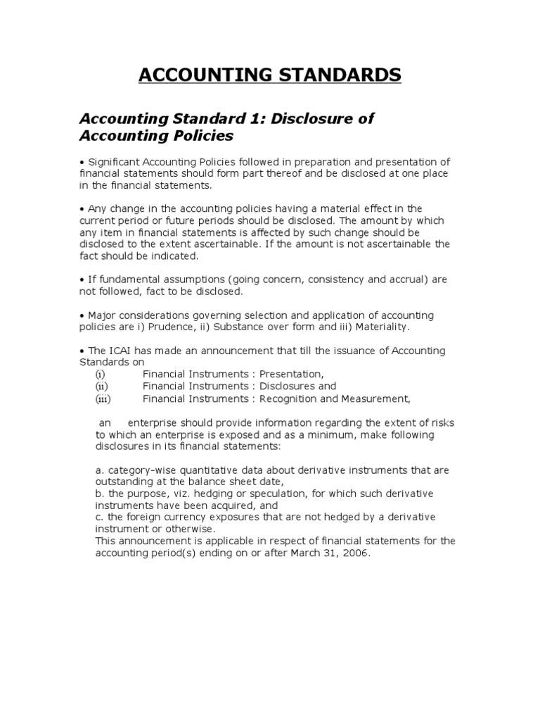 Accounting Standards: Accounting Standard 1: Disclosure of Accounting ...