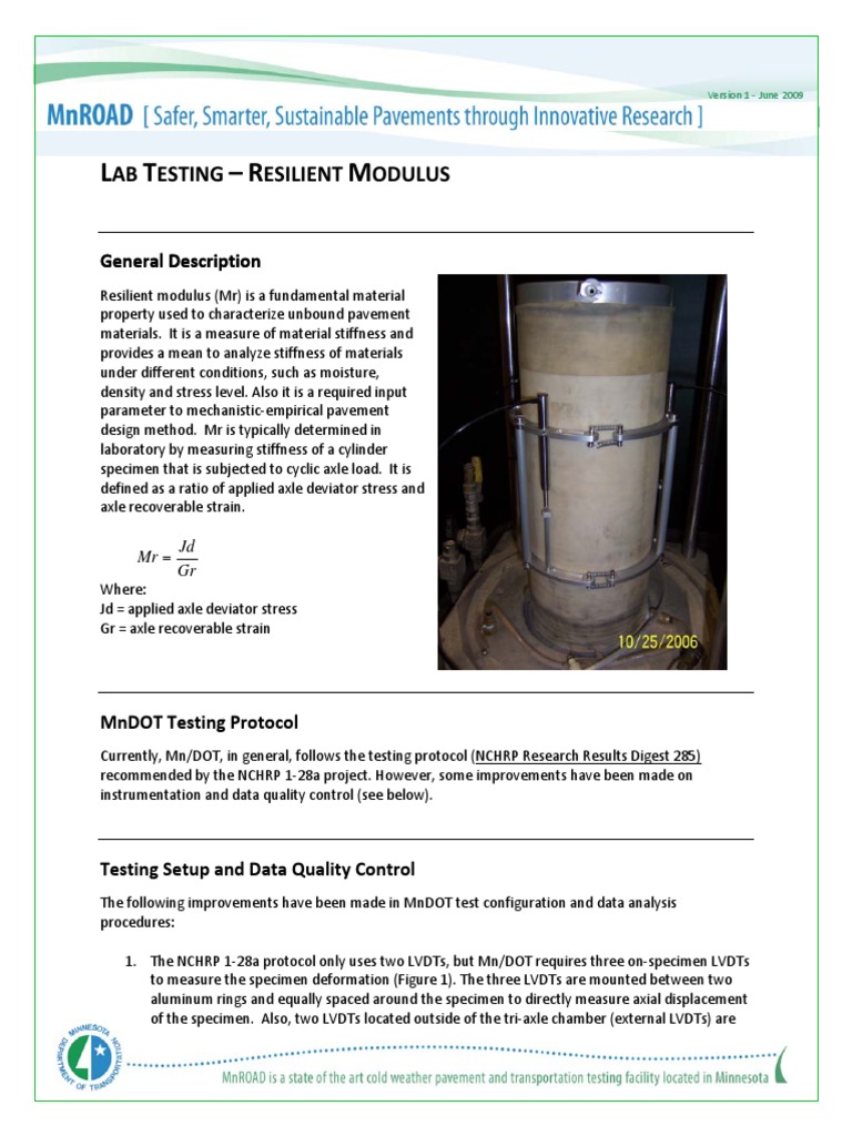 Resilient Modulus Testing Protocol | PDF | Young's Modulus ...