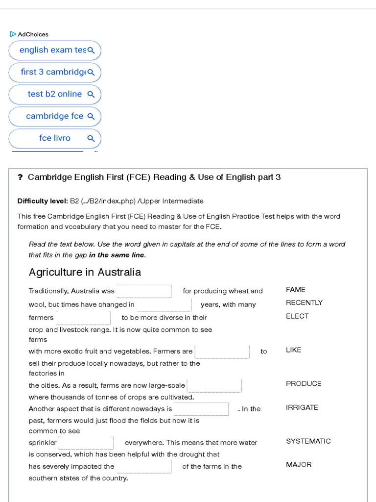Cambridge English First (FCE) Use of English Part 3: Free Practice Test ...