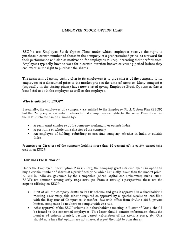 E S O P: Who Is Entitled To ESOP? | PDF | Employee Stock Option | Stocks