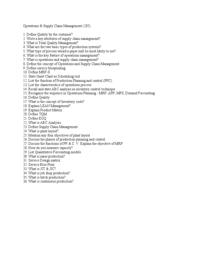 Question Bank OSCM 204 | PDF