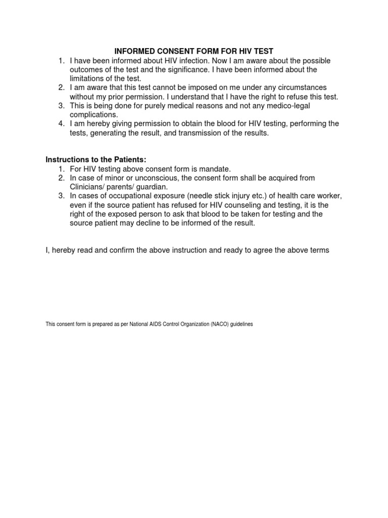 Informed Consent Form For Hiv Test | PDF