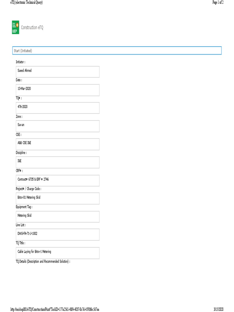 Construction eTQ: Start (Initiated) | PDF