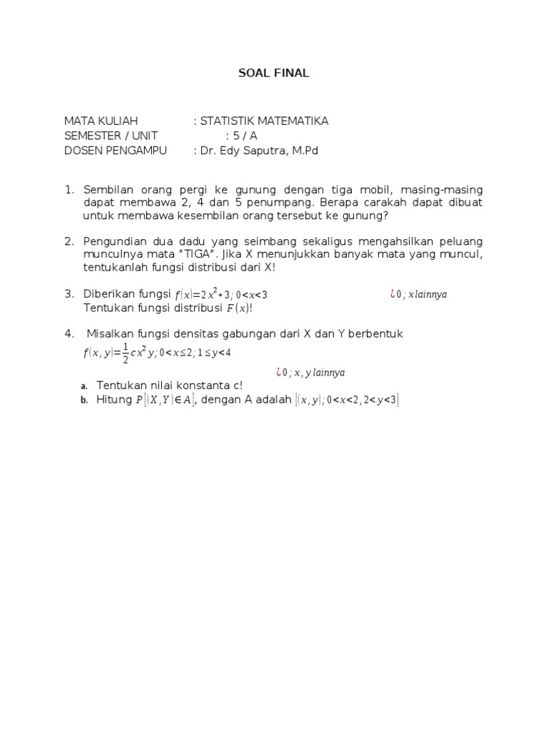 SOAL FINAL Statmat | PDF