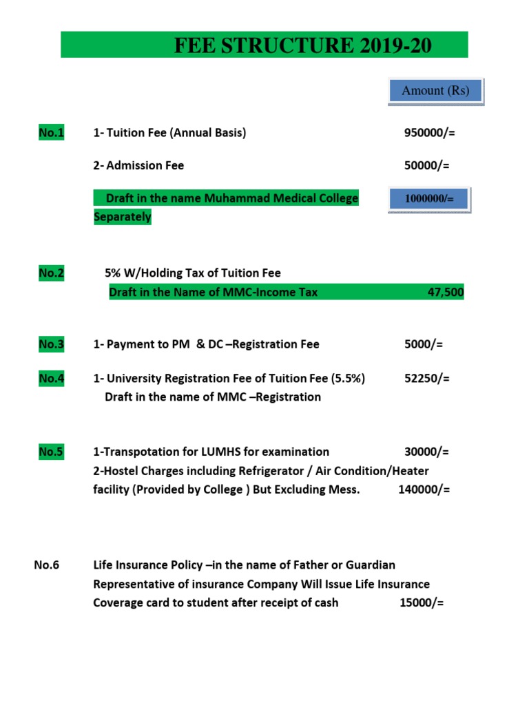 Fee Structure 2019-20 | PDF