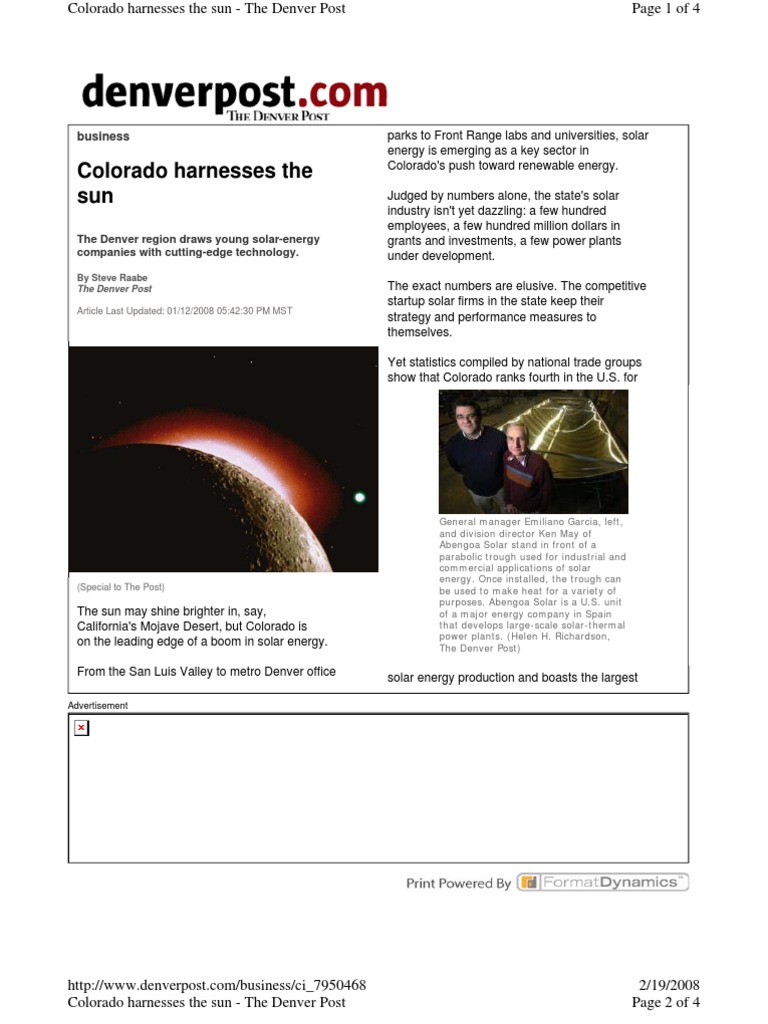 Colorado Harnesses The Sun | PDF | Solar Power | Solar Energy