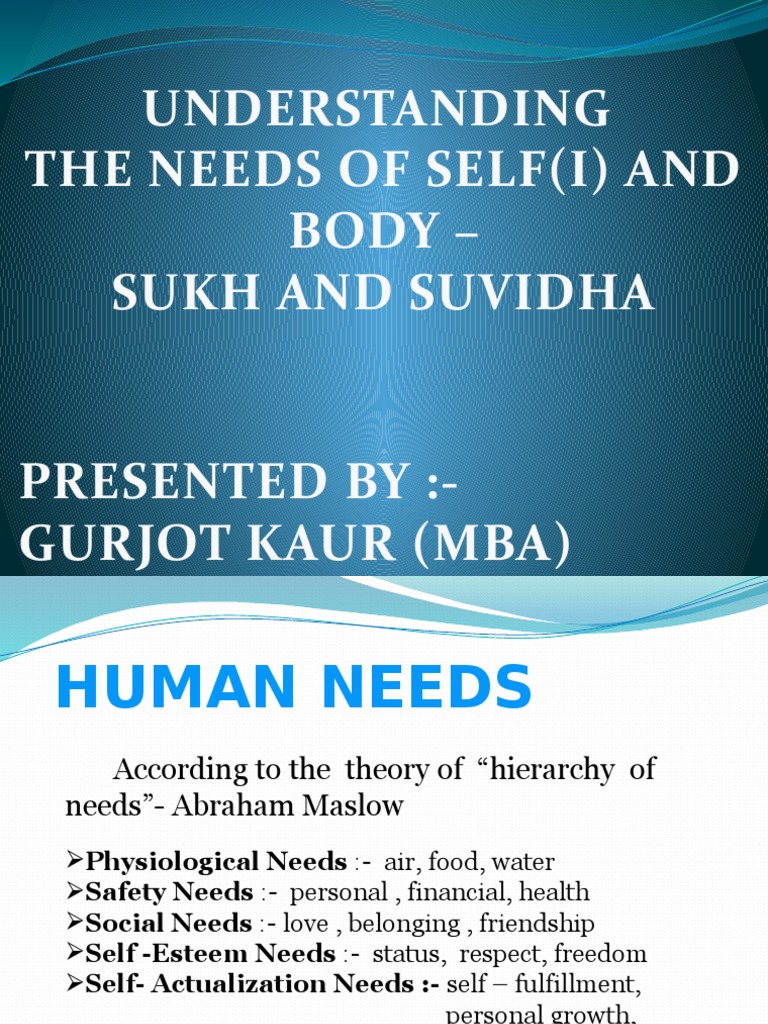 Understanding The Needs of Self (I) and Body - Sukh and Suvidha | PDF ...