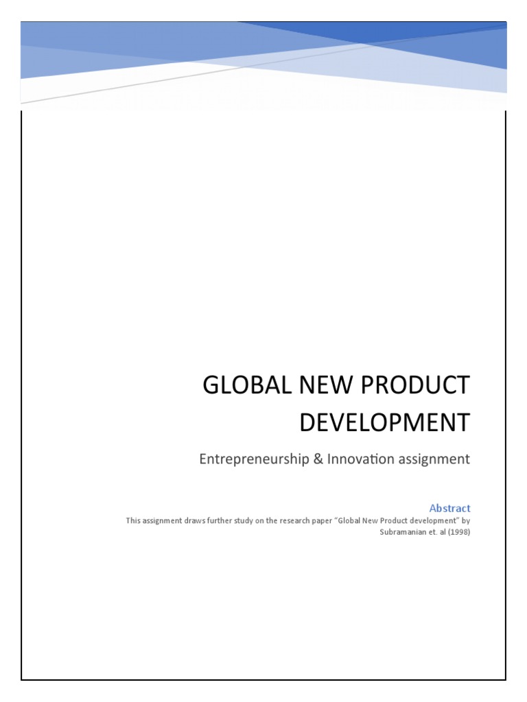Global New Product Development: Entrepreneurship & Innovation ...