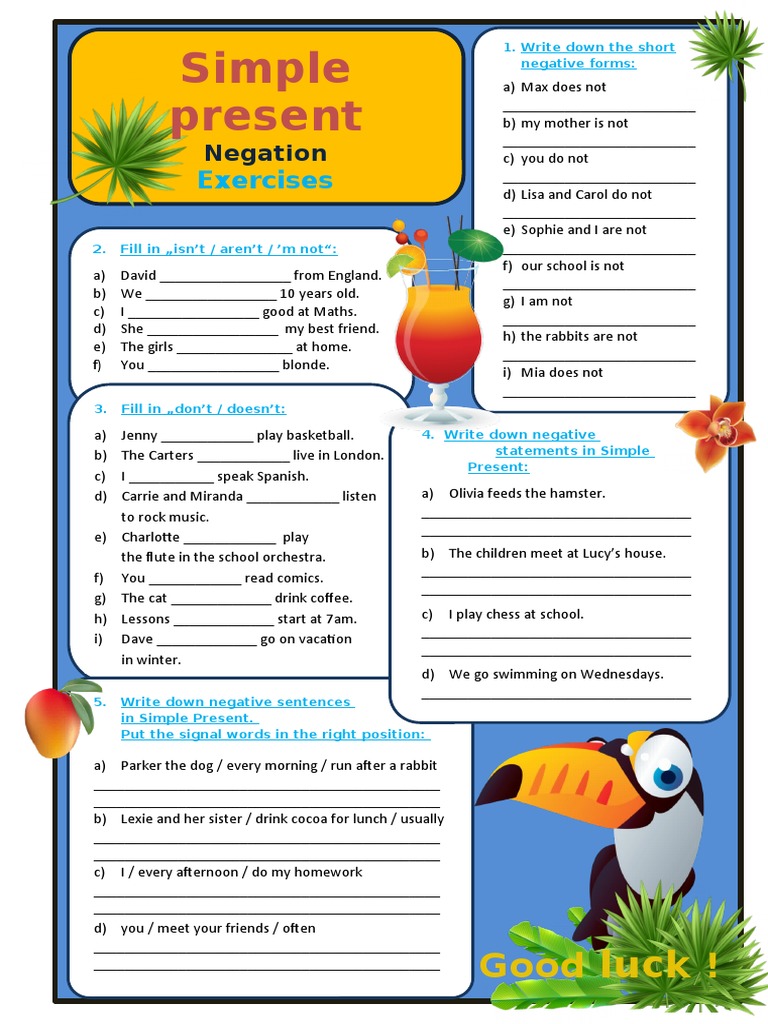 Simple Present Negation Exercises | PDF