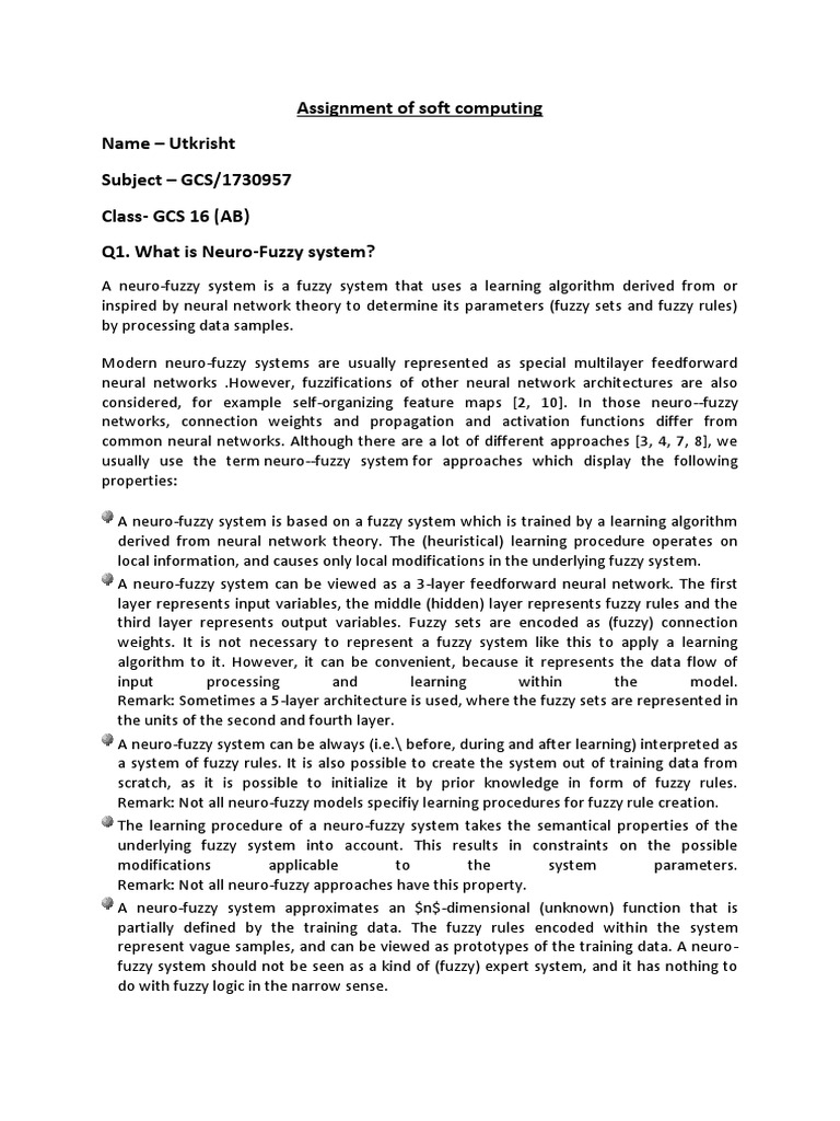 Assignment 4 of Soft Computing PDF | PDF | Fuzzy Logic | Artificial Neural Network
