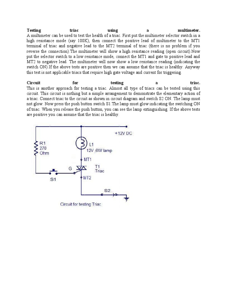 Testing Triac Using A Multimeter | PDF