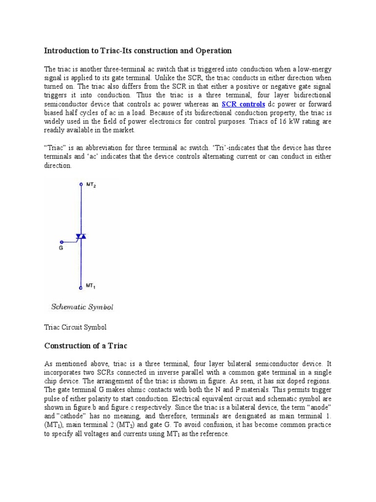 Introduction To Triac-Its Construction and Operation: SCR Controls ...