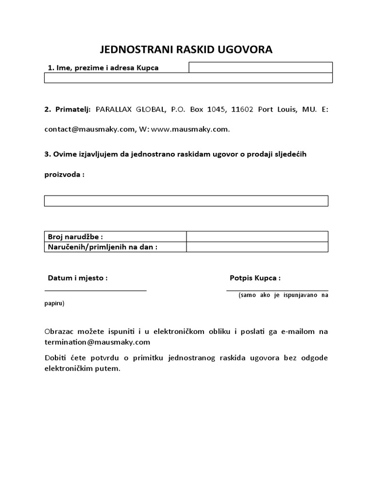 Jednostrani Raskid Ugovora | PDF