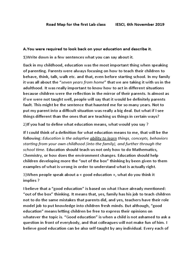 Road Map For The First Lab Class IESCI, 6th November 2019 | PDF ...