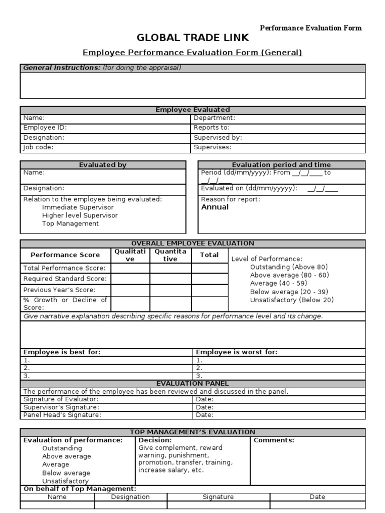 Sample Performance Evaluation Form | PDF | Performance Appraisal ...