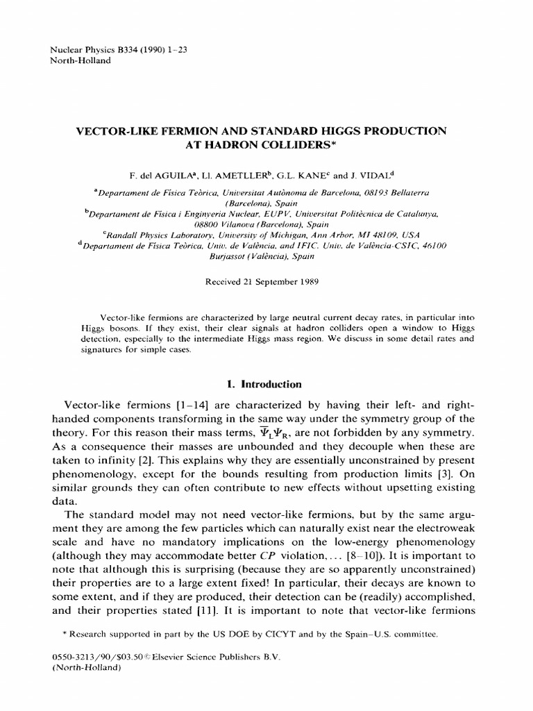 Vector-like Fermion Higgs Production at Hadron Colliders | PDF | Higgs Boson | Standard Model