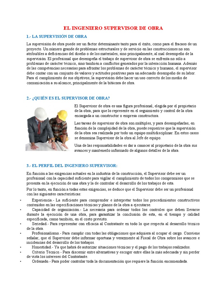 Funciones y perfil del supervisor de obra | PDF | Contratista general ...