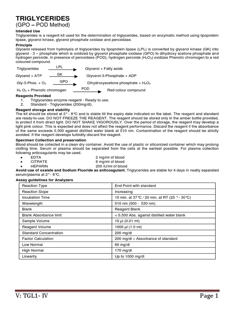 Triglycerides: (Gpo - POD Method) | PDF | Triglyceride | Glycerol