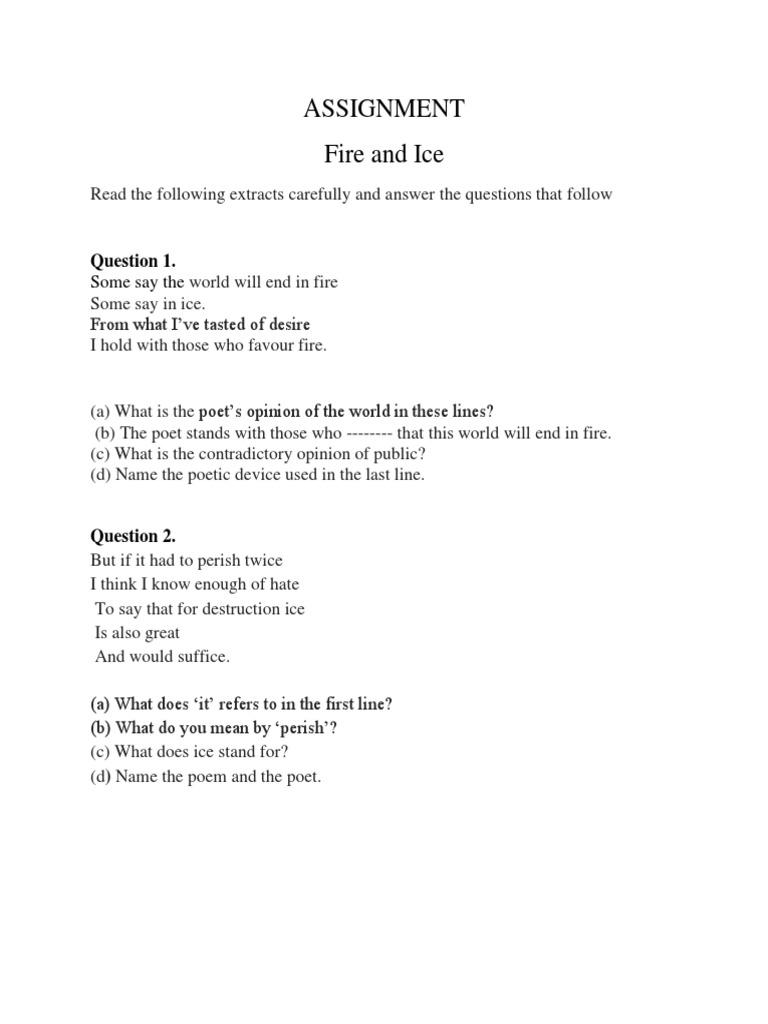 Fire and Ice Assignment PDF | PDF