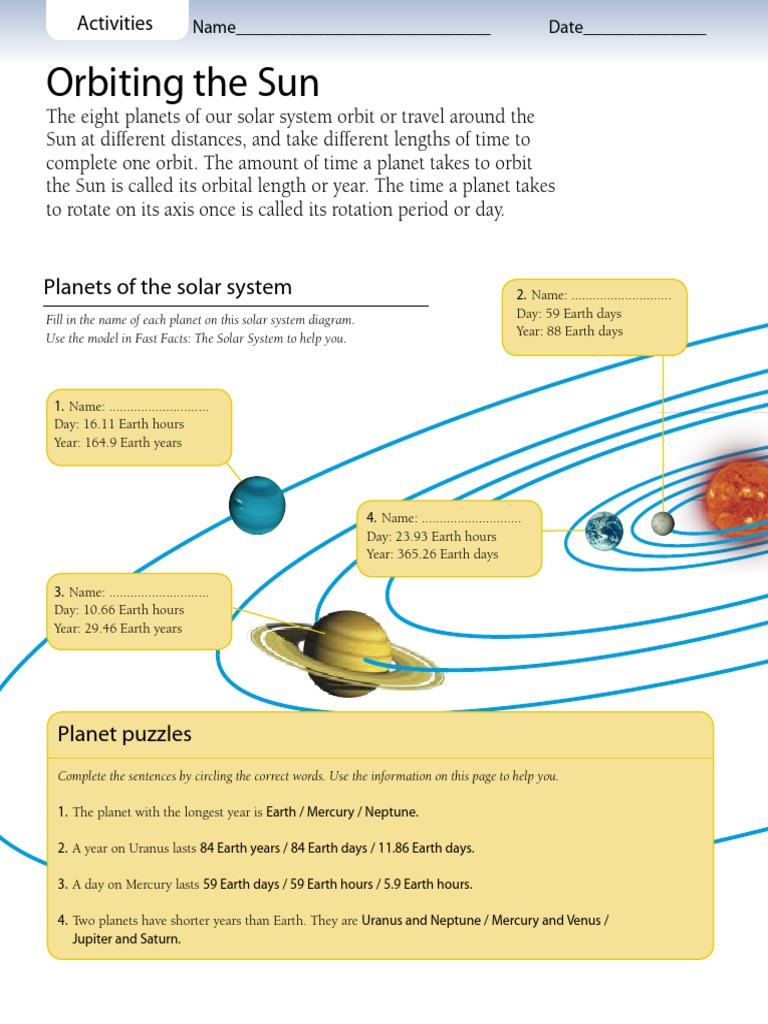Orbiting The Sun - Activities | PDF | Planets | Solar System