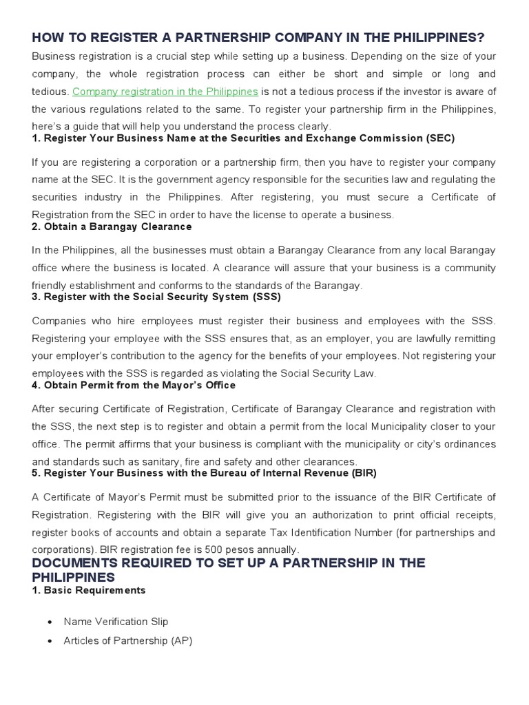 How To Register A Partnership Company in The Philippines | PDF | U.S ...