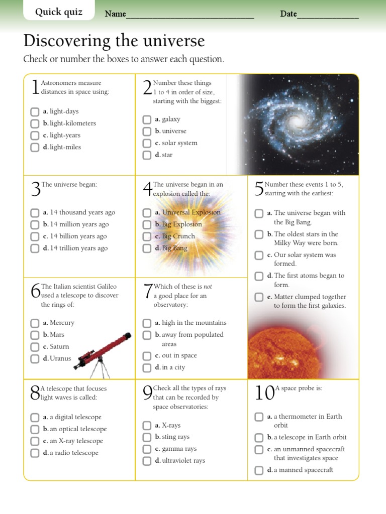 Discovering The Universe - Quiz | PDF | Telescope | Universe