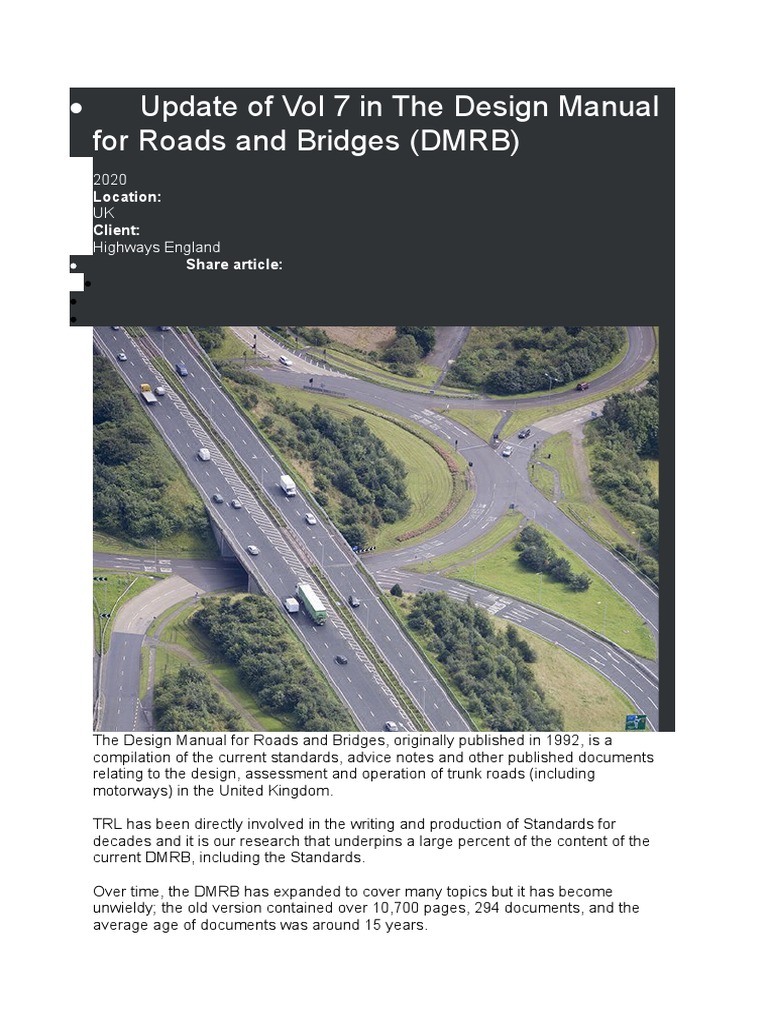 Update of Vol 7 in The Design Manual For Roads and Bridges (DMRB) | PDF | Road Surface | Life ...