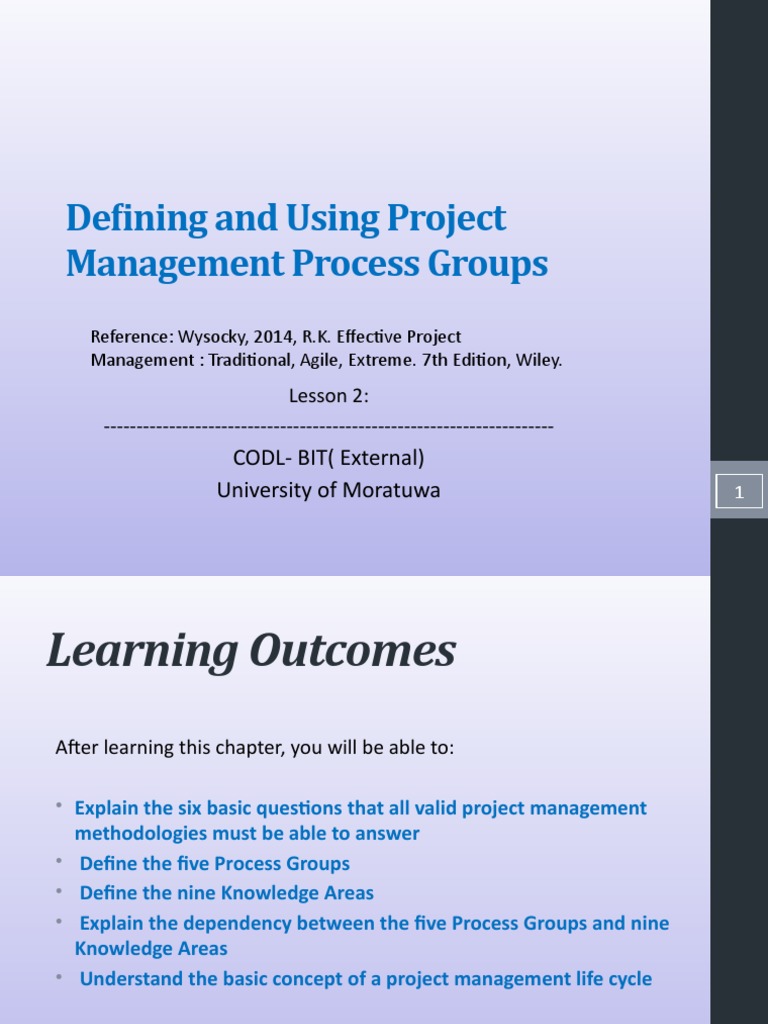 Defining and Using Project Management Process Groups: CODL-BIT ...