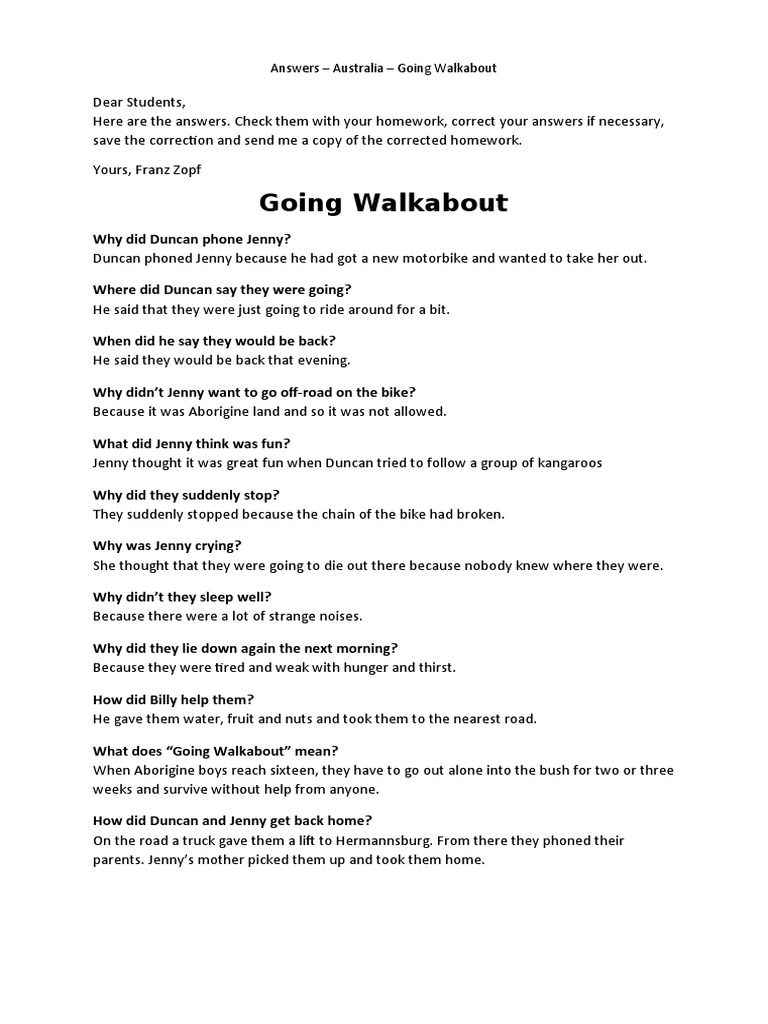 A Answers Going Walkabout NR | PDF