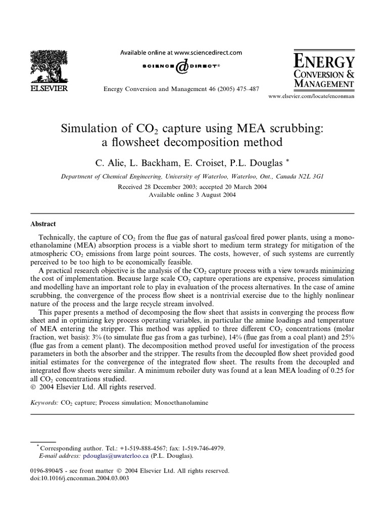 Simulation of CO2 Capture Using MEA Scrubbing A Flowsheet Decomposition ...