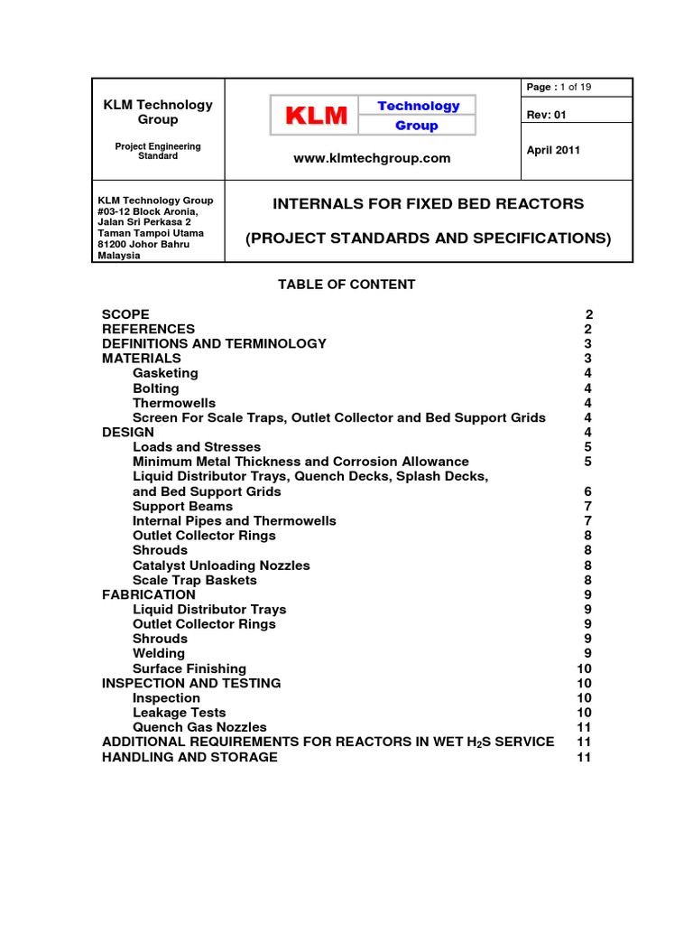 Fixed Bed Reactor Internals Standards | PDF | Stainless Steel | Steel