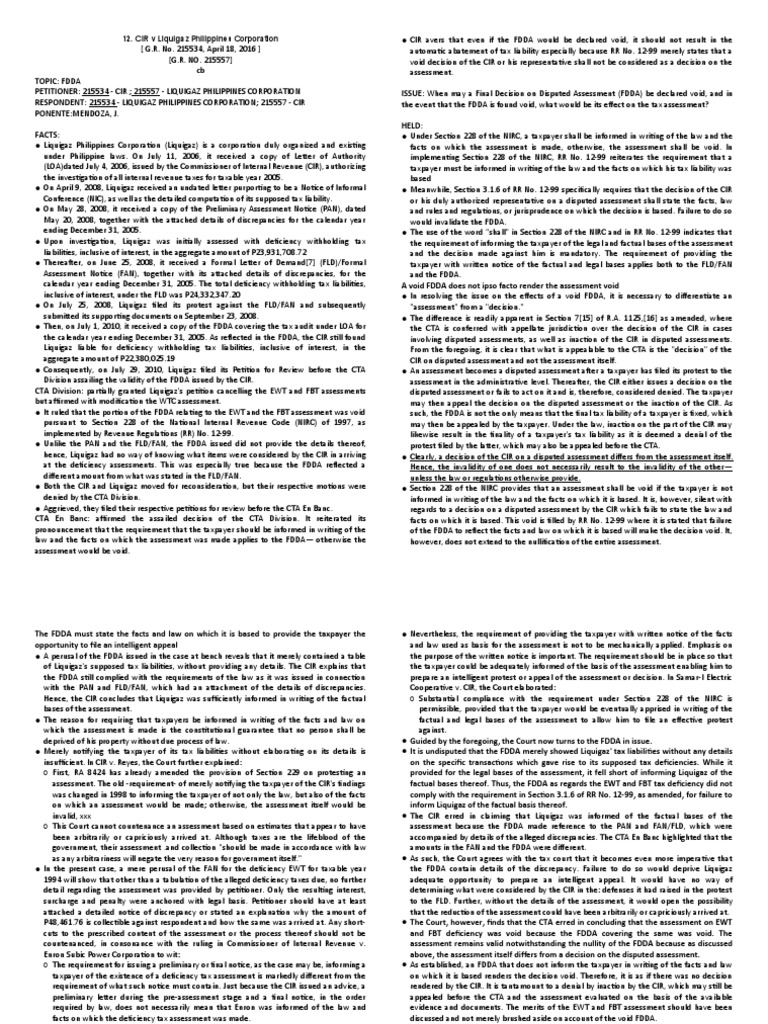 CIR V Liquigaz Philippines Corporation | PDF | Taxpayer | Internal ...