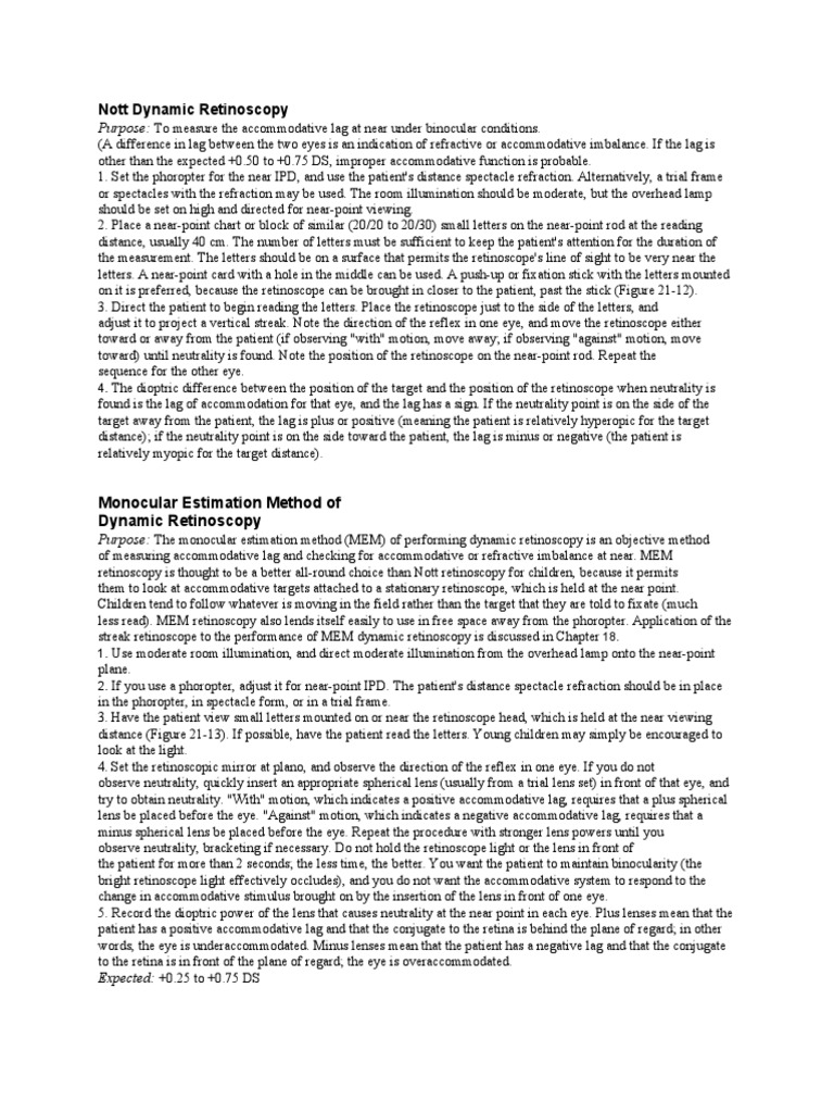 Dynamic Retinoscopy (Procedure) | PDF | Eye | Visual Acuity