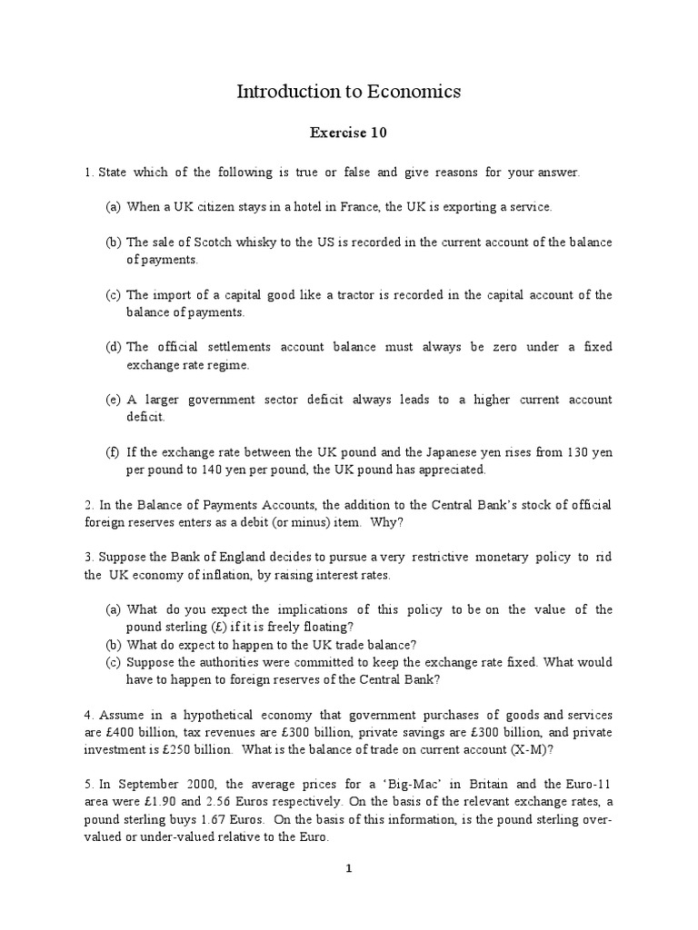 Introduction To Economics: Exercise 10 | PDF