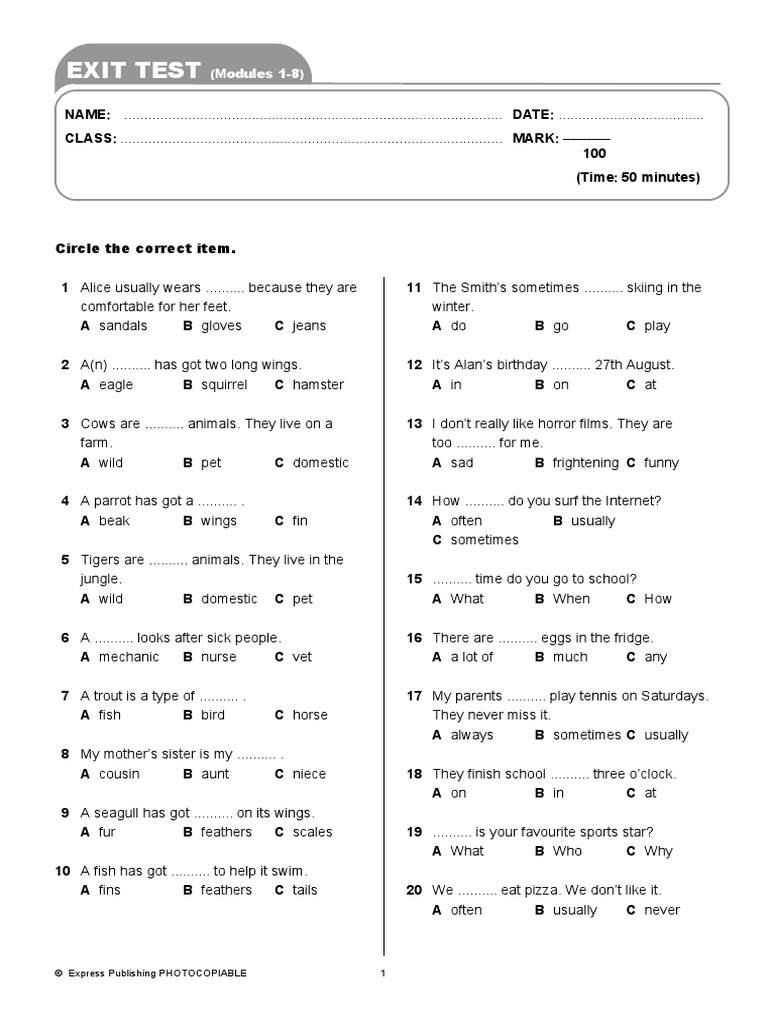 Spark 1 INT EXIT Test | PDF | Cooking | Cuisine