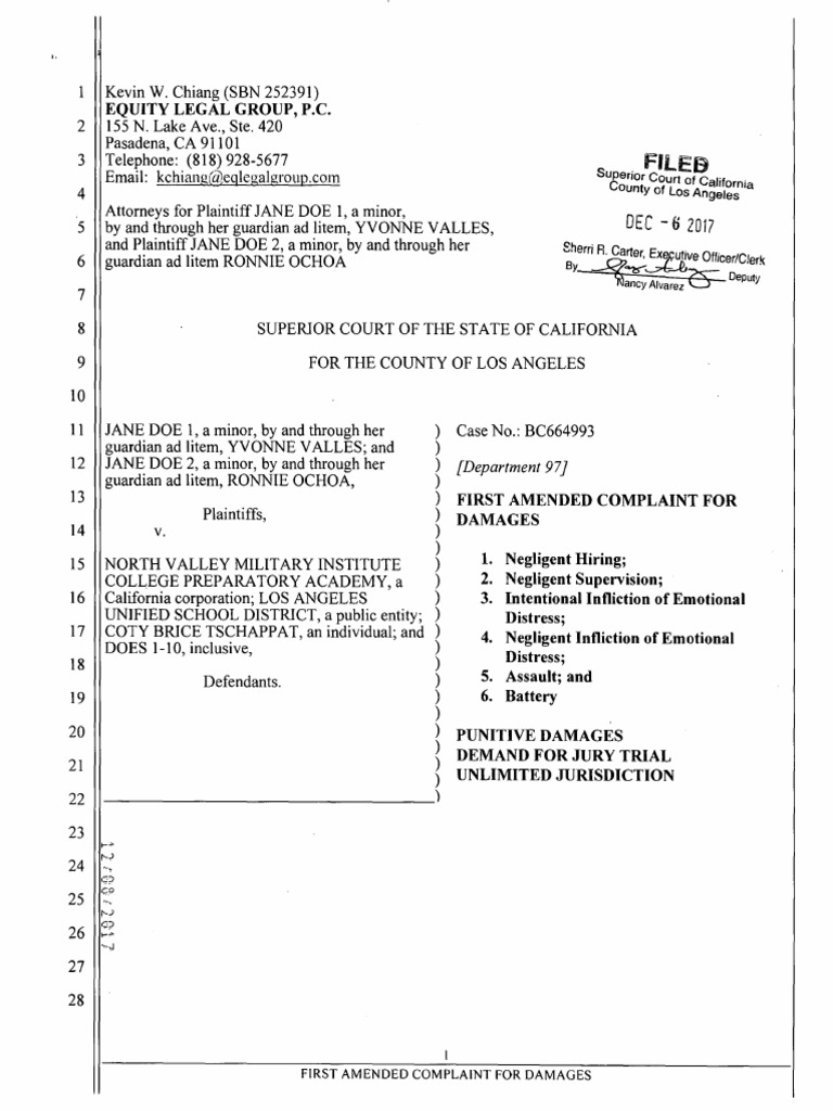 First Amended Complaint Doe v. NVMI | Download Free PDF | Intentional Infliction Of Emotional ...