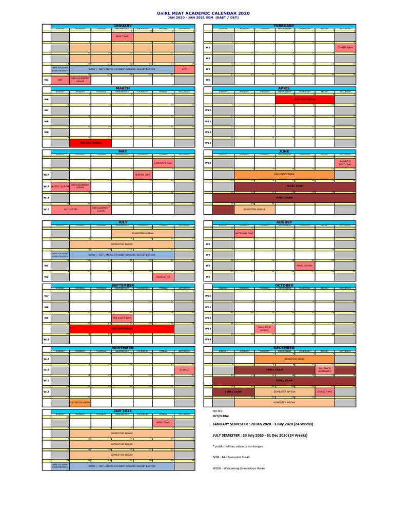 UniKL MIAT Academic Calendar 2020 Diploma | PDF | Academic Term | Holidays