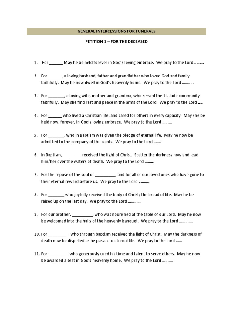 Funeral Intercessions and Prayers | PDF | Eternal Life (Christianity ...