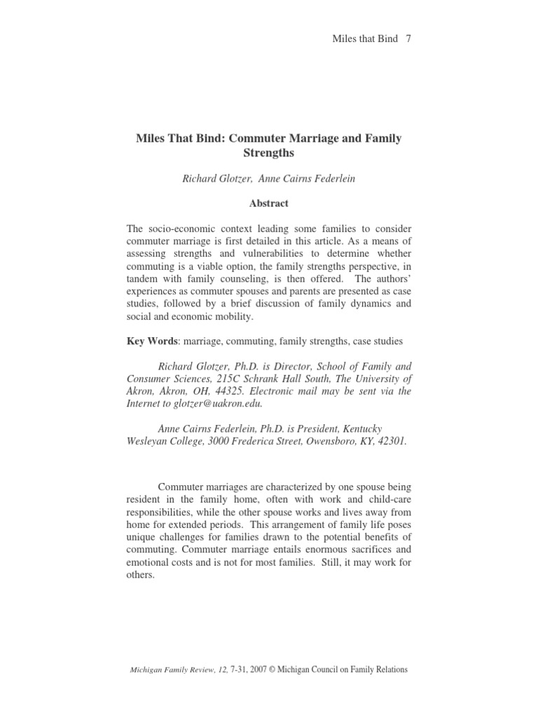 Miles That Bind: Commuter Marriage and Family Strengths | PDF | Family ...