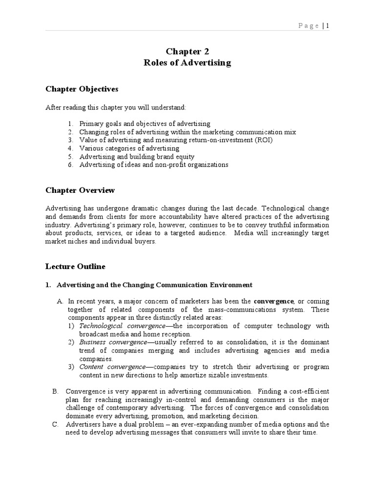 Roles of Advertising: Chapter Objectives | PDF | Marketing ...