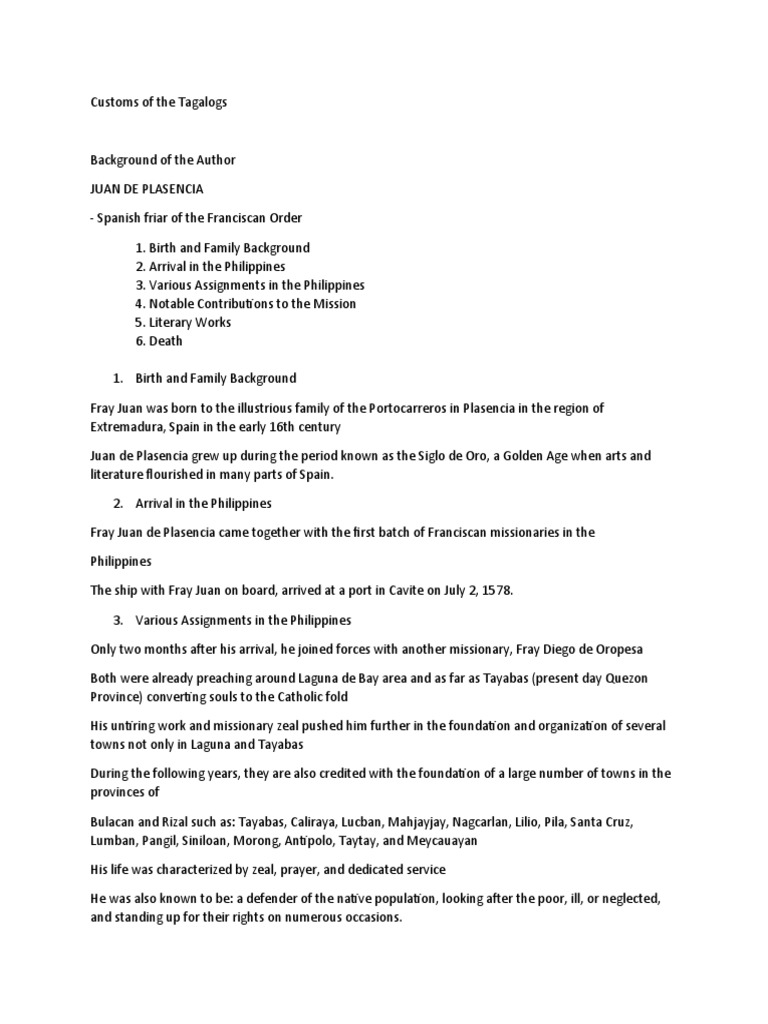 Customs of Tagalog | PDF | Philippines